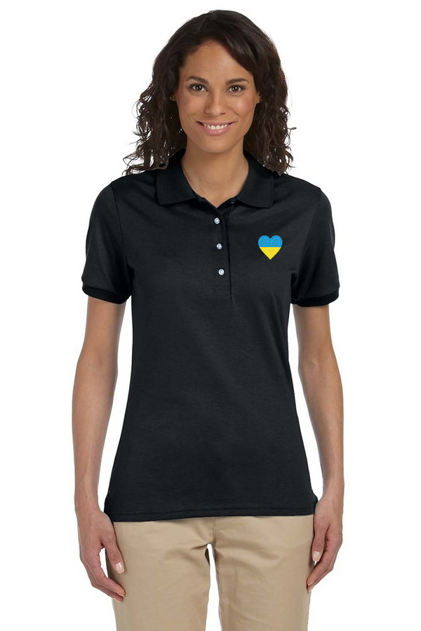 Women's polo shirt with blue and yellow Heart Emblem - Ukie Style